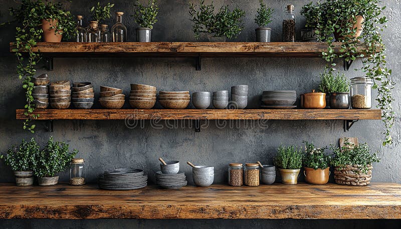 Wooden Shelf with Vase, Plant, Flower Pot Decoration Generated by AI ...