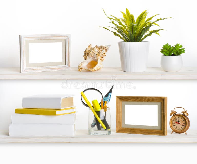 Wooden Shelves with Different Office Related Objects Stock Image ...