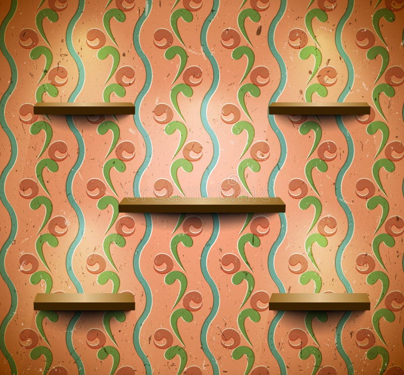 Wooden Shelves in Retro Room Stock Vector - Illustration of ornamental ...