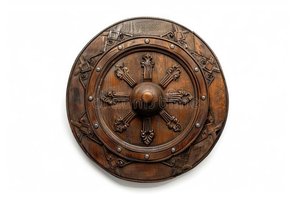 A Wooden Shield Featuring Intricate Decorations and Designs Stock Photo ...