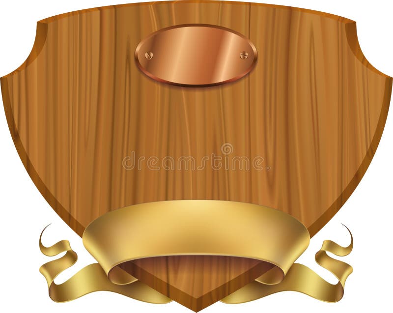 Wooden shield label stock vector. Illustration of wood - 64600604