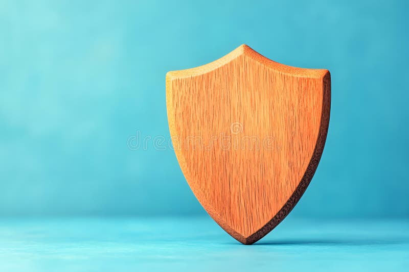 Wooden Shield Symbolizes Security and Protection in Vibrant Blue ...