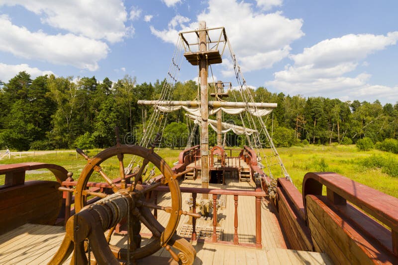 A Wooden Ship in the Forest Stock Image - Image of steering, summers ...