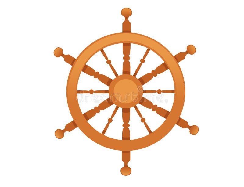 Wooden Ship Helm Vector Illustration Isolated on White Background Stock ...