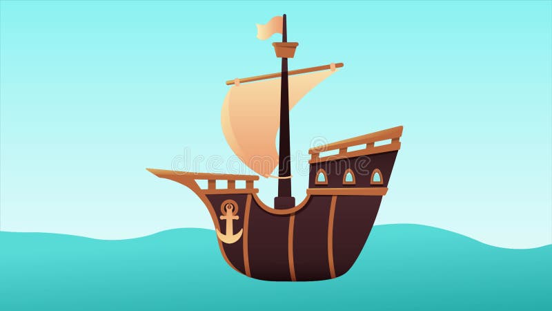 Wooden Ship in the Ocean. Animation 2D Stock Video - Video of ship ...