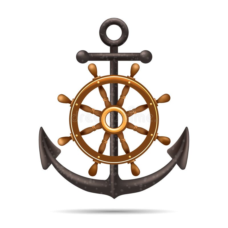 Wooden Ship Wheel and Anchor Stock Vector - Illustration of rudder ...