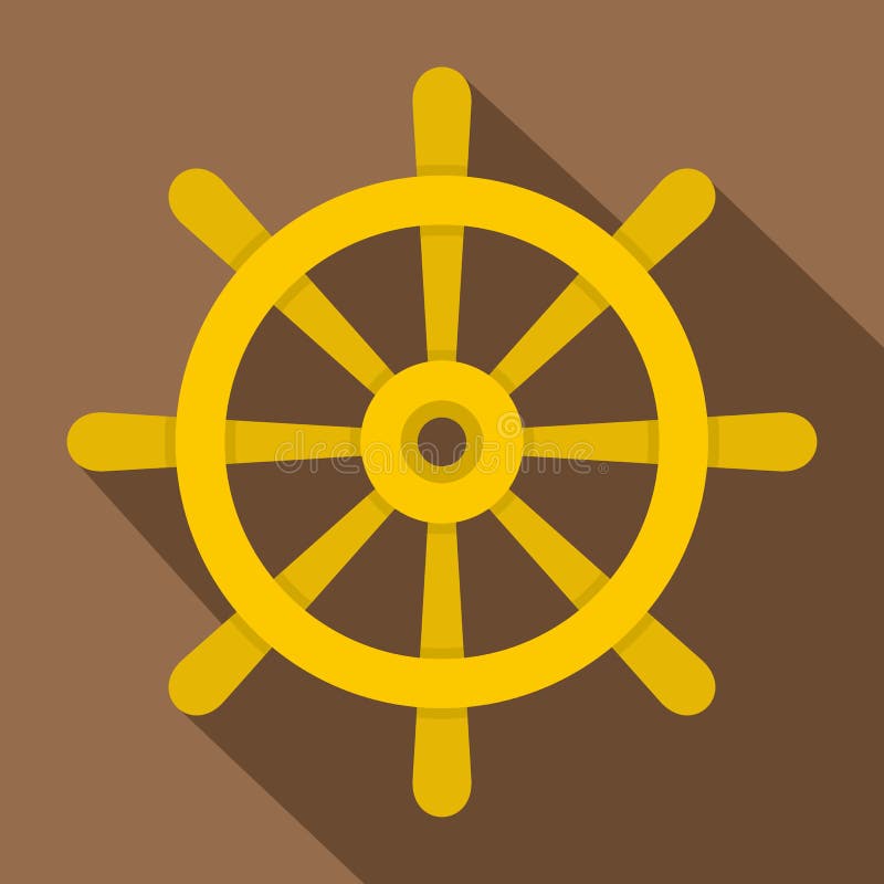Wooden Ship Wheel Icon, Flat Style Stock Vector - Illustration of round ...