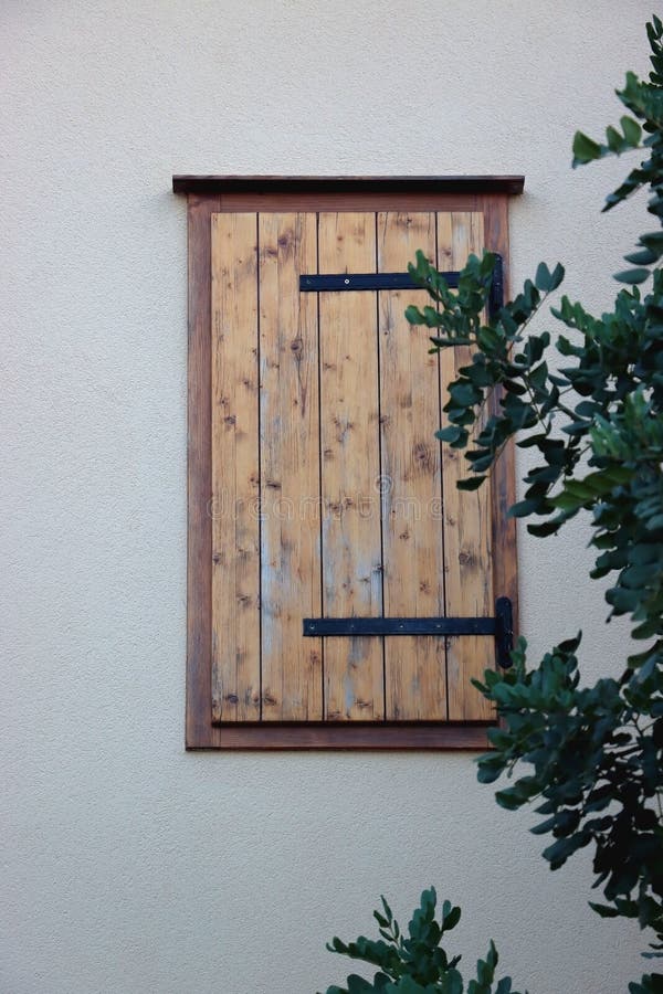 Wooden Shutters and Tree Branches Stock Image - Image of bush, beige ...