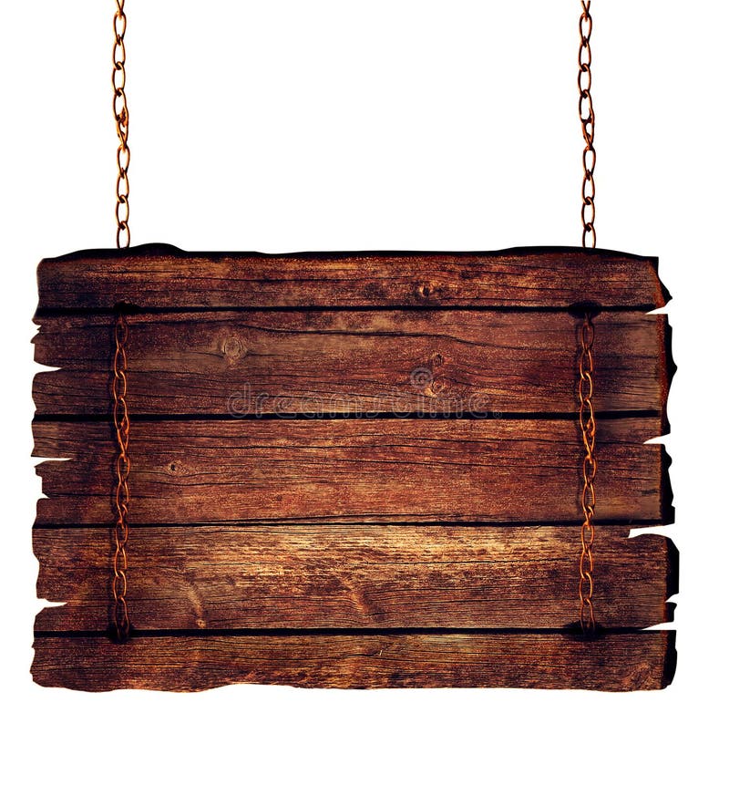 Medieval Wooden Sign Board Hanging on Chains Isolated Stock Image ...