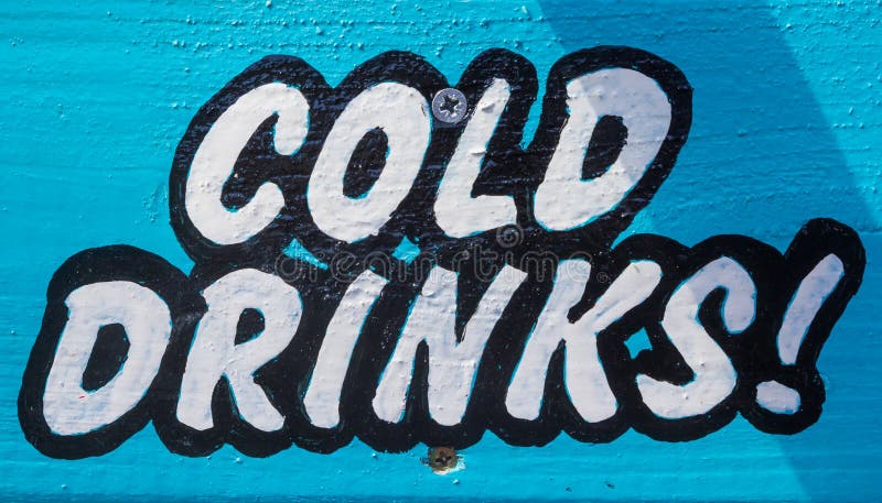 Wooden Sign Advertising Cold Drinks Stock Image - Image of colorful ...