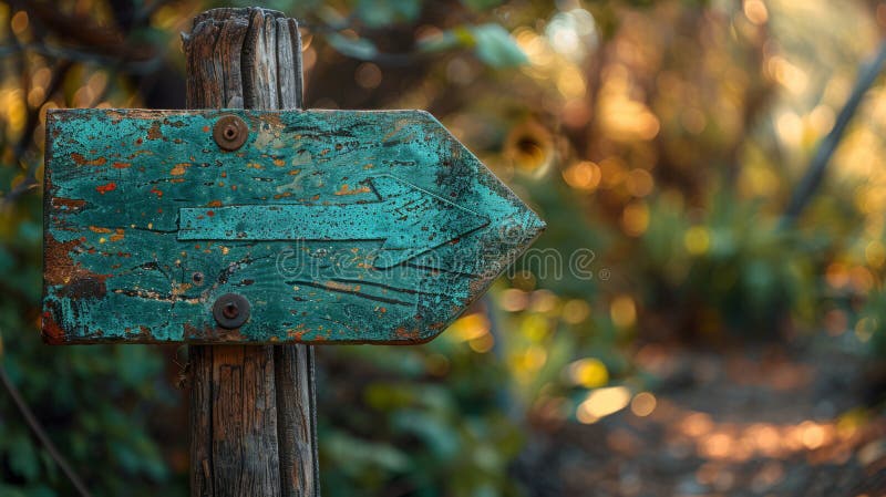 Wooden Sign with an Arrow in a Forest, Directing a Pathway. Stock Photo ...