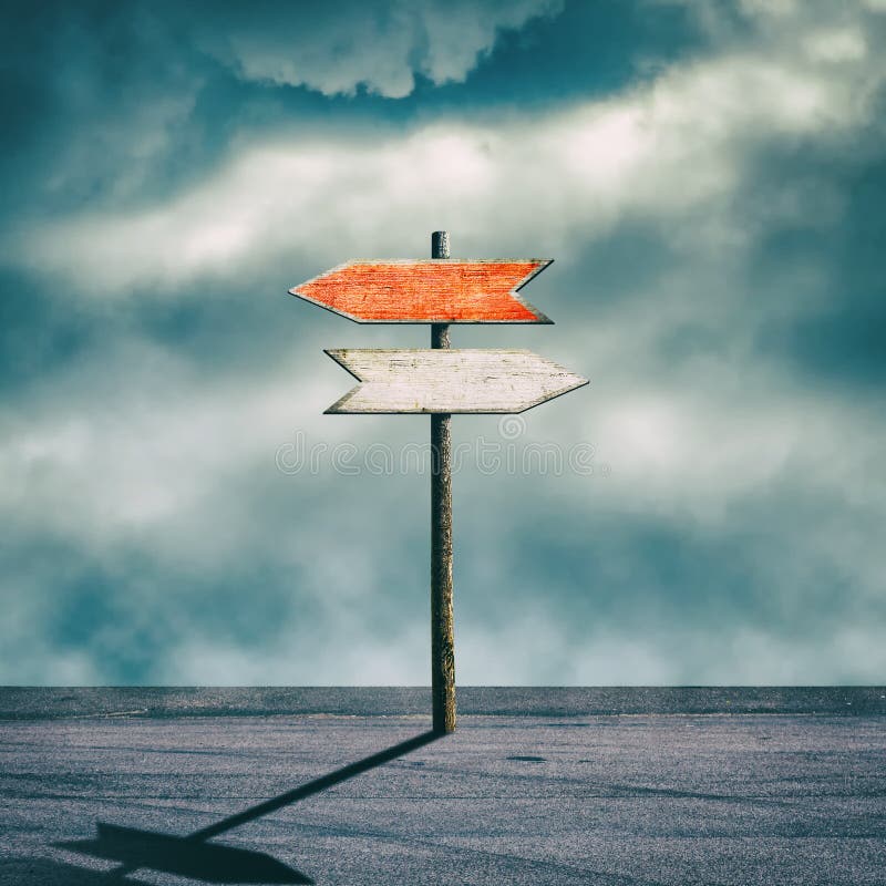 Wooden Sign With Arrows Pointing In Different Directions Path Selection Concept Making The
