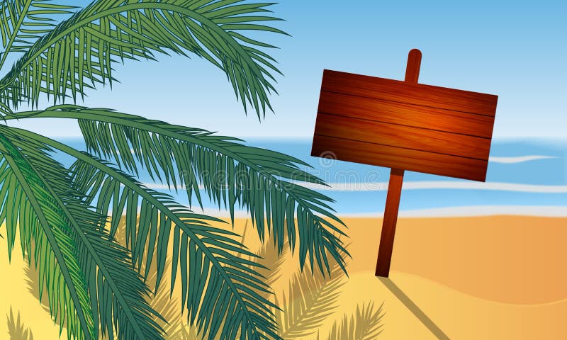 Wooden Sign on the Beach Under the Palm Tree Stock Vector ...