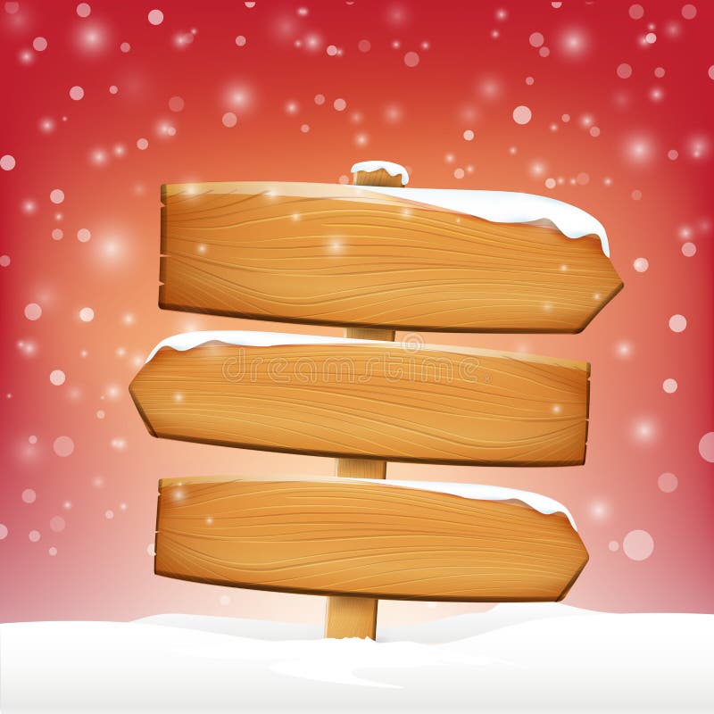 Wooden Sign Blank Board and Winter Snow with Copy Space Stock Vector ...