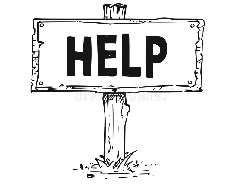 Wooden Sign Board Drawing of Help Text Stock Vector - Illustration of ...