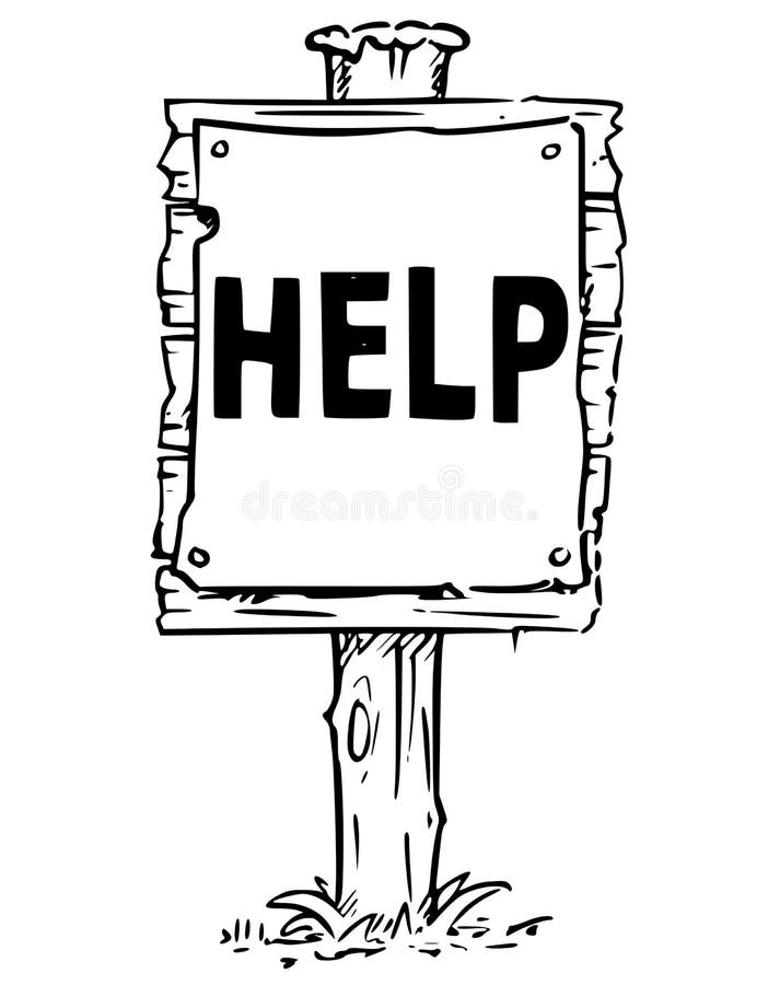Wooden Sign Board Drawing of Help Text Stock Vector - Illustration of ...
