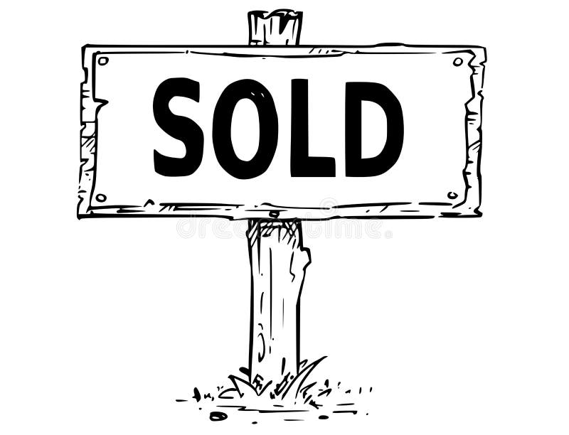 Wooden Sign Board Drawing with Sold Text Stock Vector - Illustration of ...