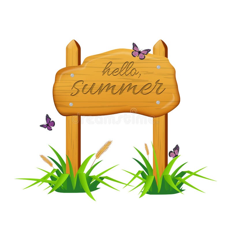 Wooden Sign Board with Hello, Summer Text. Stock Vector - Illustration ...
