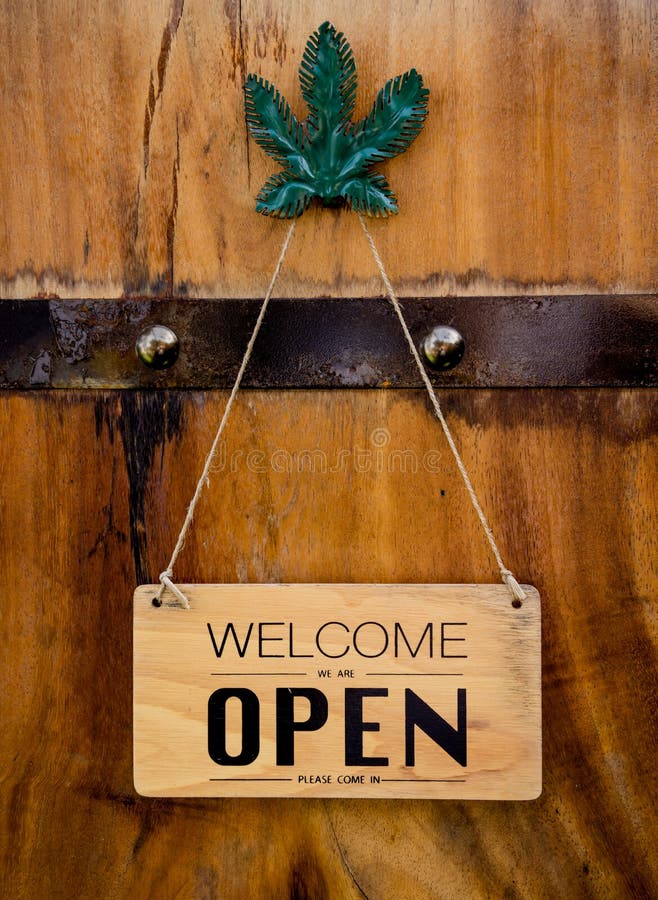 Wooden Sign Board with Sign Open in Cafe Stock Photo - Image of ...