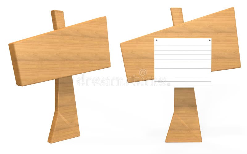 Wooden Sign Board from Side and Front Angle with Paper on it . Stock ...