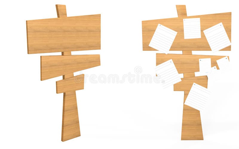 Wooden Sign Board from Side and Front View with Papers on it Stock ...