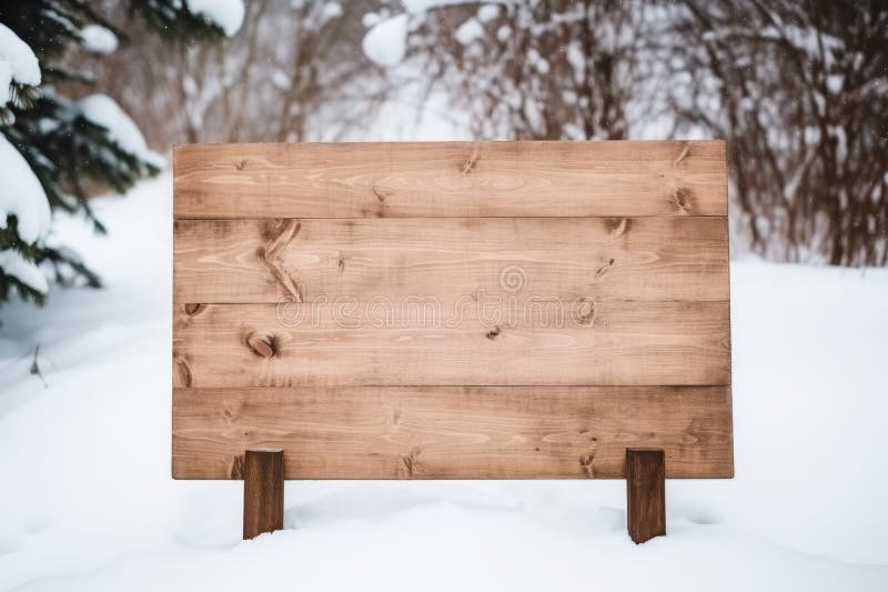 Wooden Sign Board Snow Covered with Copy Space for Text Stock Photo ...