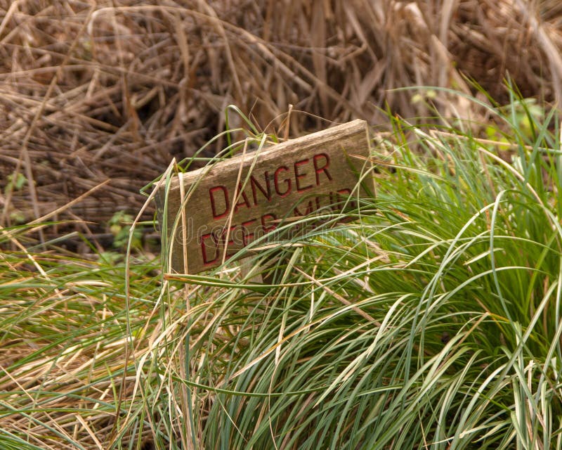 Wooden Sign Danger Deep Mud Stock Photo - Image of caution, river: 64290774