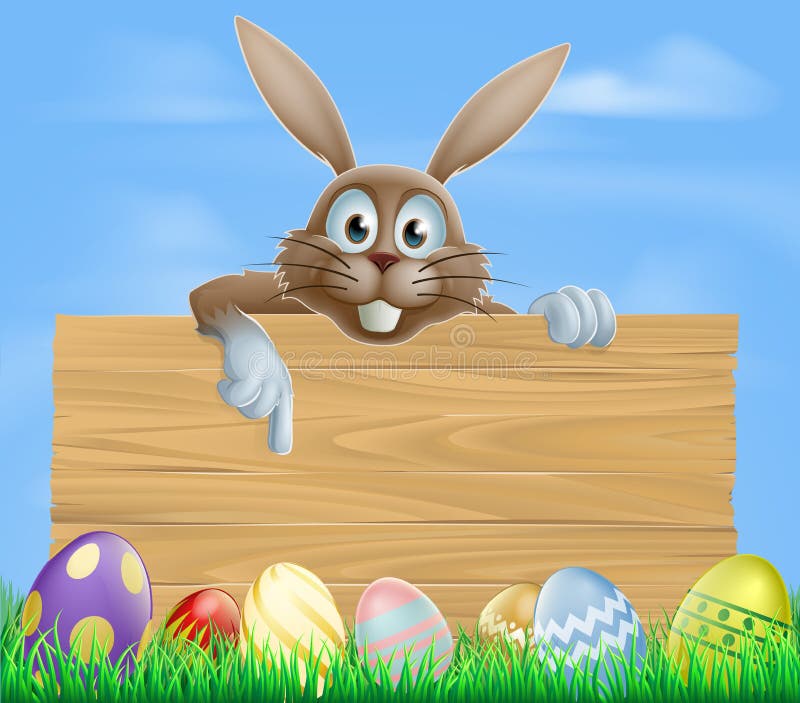 Wooden Sign Easter Bunny and Eggs Stock Vector - Illustration of ...
