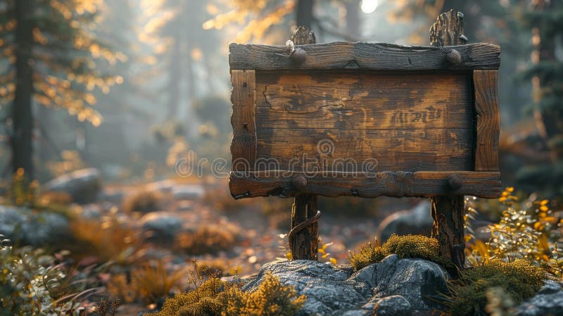 Wooden Sign in Enchanted Forest Generative AI Stock Illustration ...