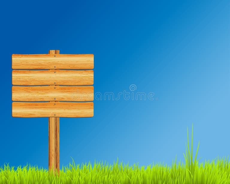 Wooden sign on grass stock vector. Illustration of notice - 31380276