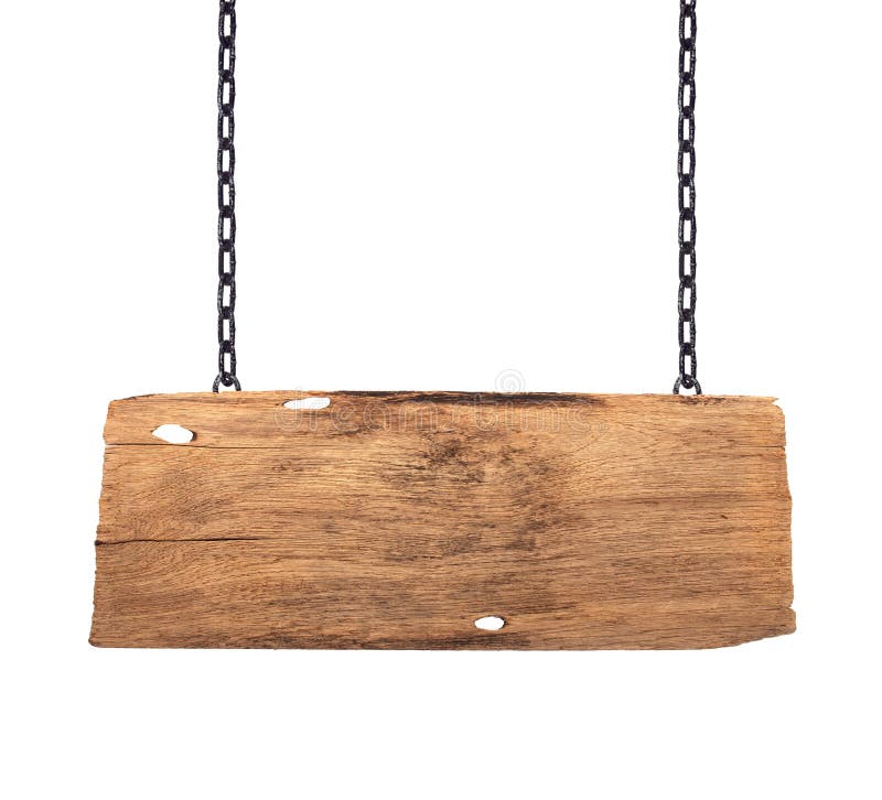 Wooden Sign Hanging on a Chain Isolated on White Stock Photo - Image of ...