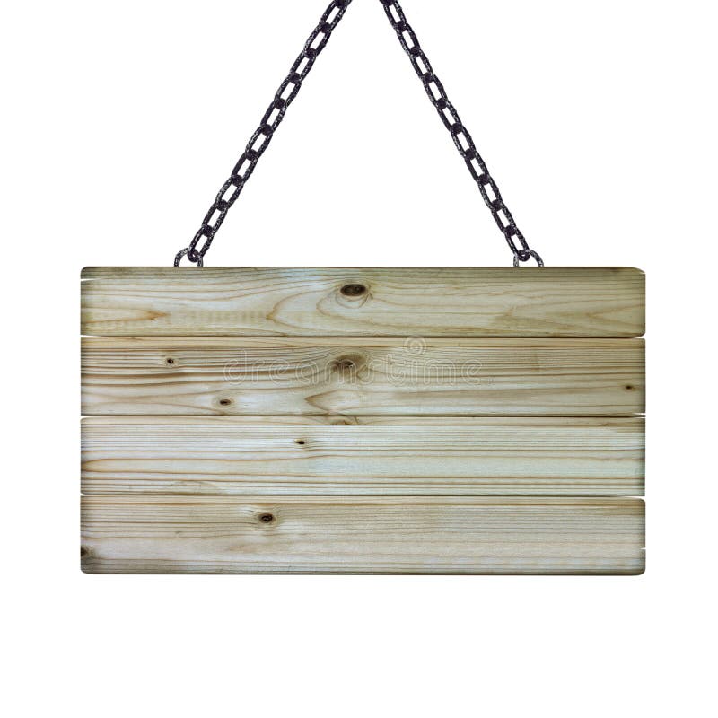 Wooden Sign Hanging on a Chain Isolated on White Stock Photo - Image of ...