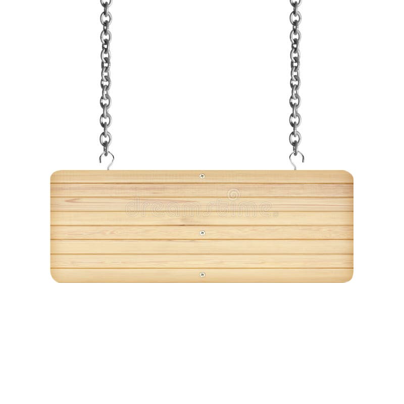 Wooden Sign Hanging on a Chain Isolated on White Stock Photo - Image of ...