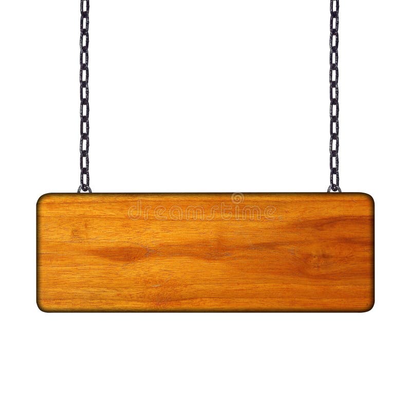Wooden Sign Hanging on a Chain Isolated on White. Stock Photo - Image ...