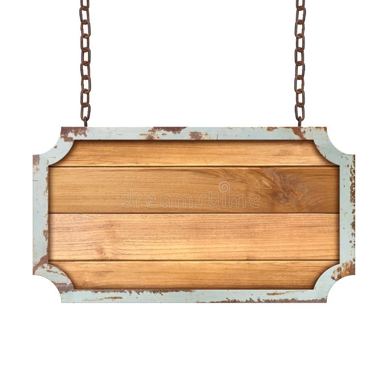 Wooden Sign Hanging on a Chain Isolated on White Background Stock ...