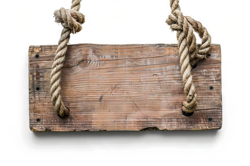 A Wooden Sign Hanging from a Rope Stock Image - Image of generated ...