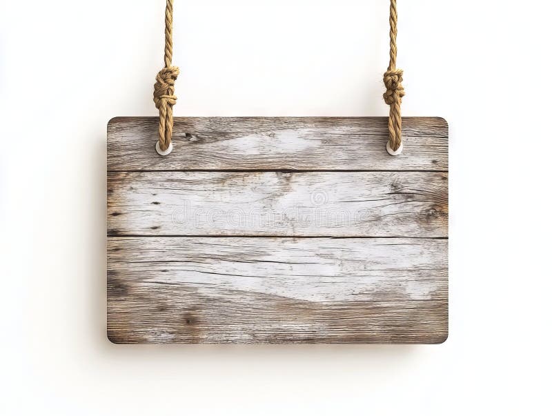A Wooden Sign Hanging on a Rope on a White Wall Stock Photo - Image of ...