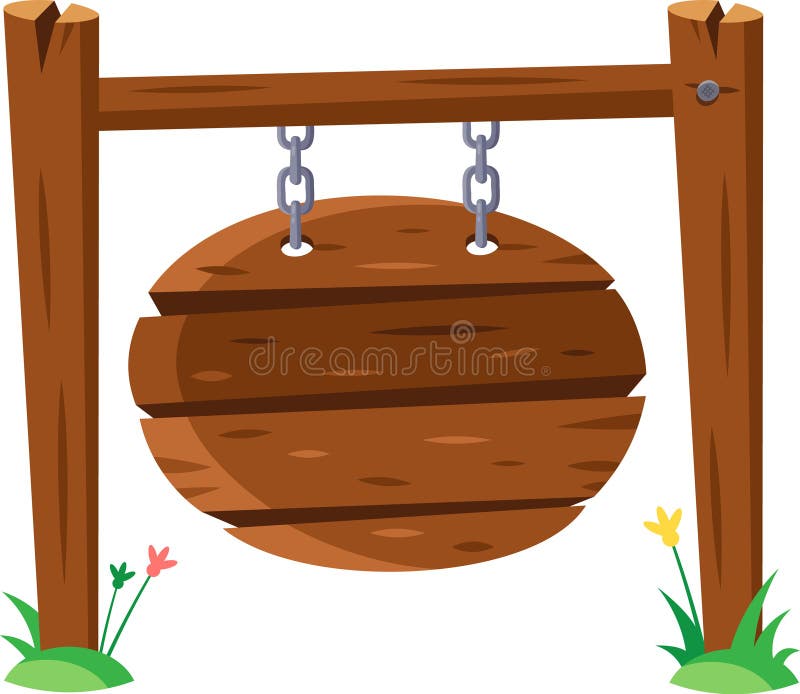 Wooden Sign Hanging from Two Wooden Posts with Chains and Grass at the ...