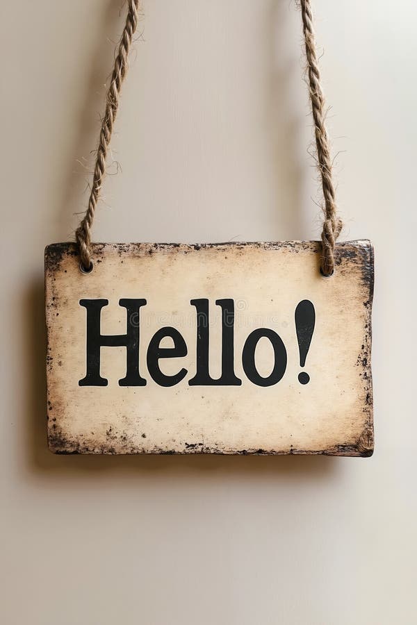 A Wooden Sign Hanging on a Wall with the Word Hello Written on it Stock ...