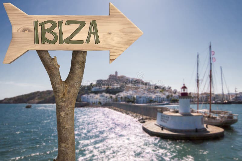 Wooden Sign Indicating To Ibiza Stock Illustration - Illustration of ...