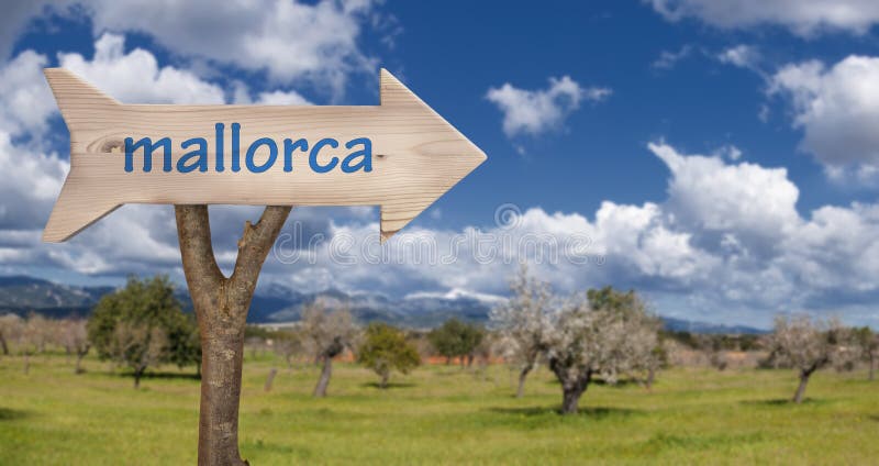 Wooden Sign Indicating To Mallorca Stock Image - Image of heat, typical ...
