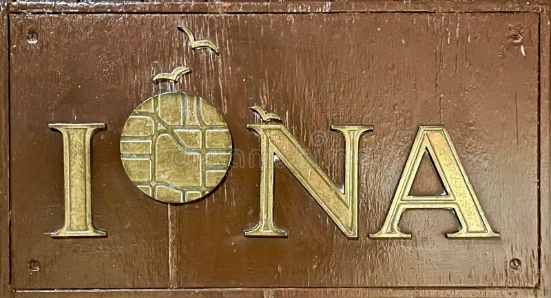 Wooden sign of Iona editorial photo. Image of design - 304458656