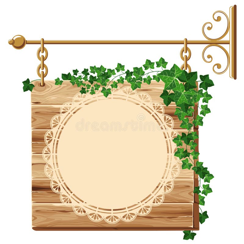 Wooden sign with ivy stock vector. Illustration of advertising - 24504711