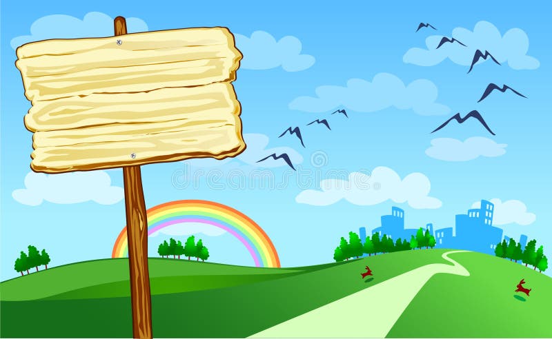 Wooden sign and landscape stock vector. Illustration of customizable ...