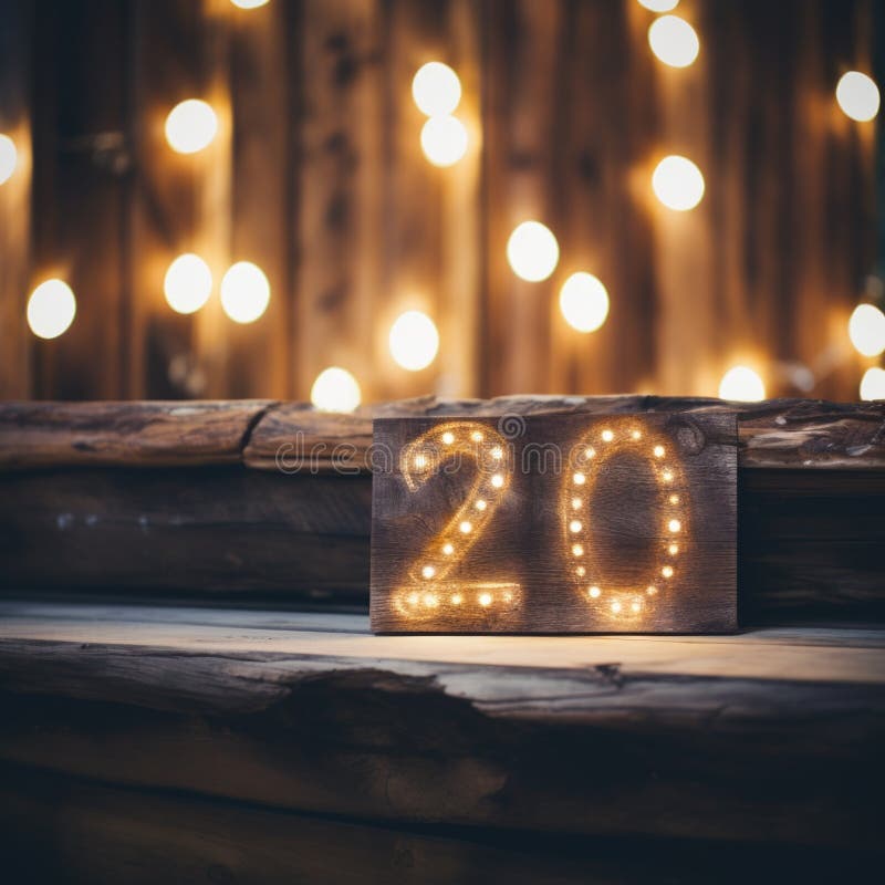 A Wooden Sign with the Number 20 Lit Up, AI Stock Illustration ...