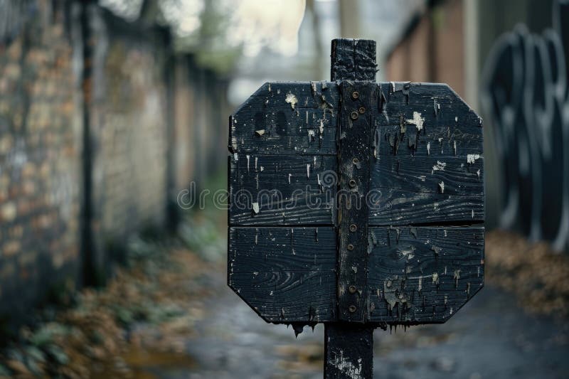 A Wooden Sign on a Pole in Front of a Colorful Graffiti-covered Wall ...