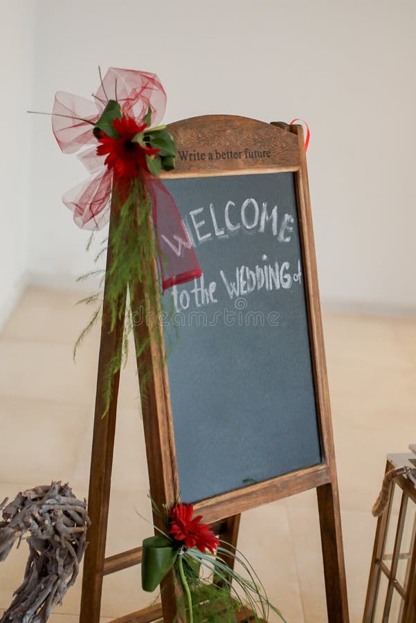 A Wooden Sign Reads Welcome Placed on a Table in a Restaurant Stock ...