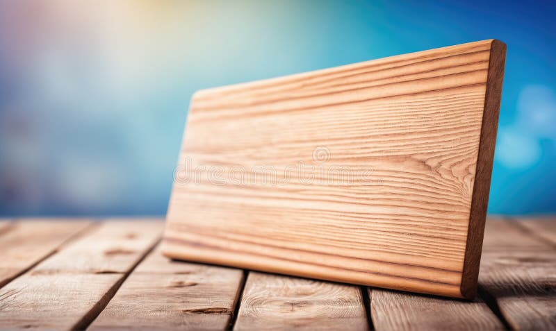 A Wooden Sign Rests on a Rustic Wooden Table Against a Blue Background ...