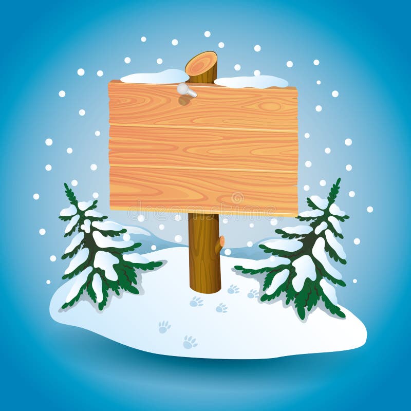 Wooden Sign in Snow. Christmas Winter Holidays Signpost. Cartoon Wood ...