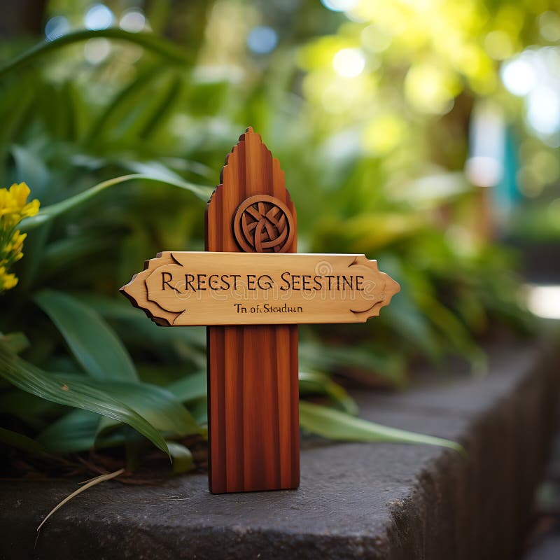 A Wooden Sign on a Stone Ledge Stock Illustration - Illustration of ...